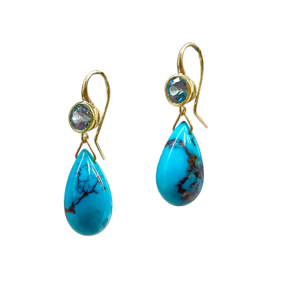 Blue Zircon and Turquoise Drop Earrings